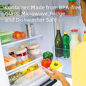 Glass Meal Prep Containers Overnight Oats Containers with Pop Lids,Airtight Food Storage Containers Reusable, Glass Bowl Wide Mouth Jars for Cereal Fruit Milk Salad Yogurt 4-Piece set 14oz 400ml