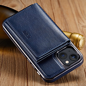 MOHEYO Designed for iPhone 14 Plus Case Removable Wallet Card Holder Magnetic Compatible with MagSafe Slim Thin Vegan Leather Cover (Blue)