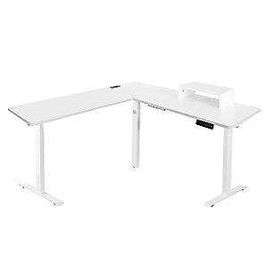 UNICOO L-Shaped Triple Motor Electric Height Adjustable Standing Desk - Gaming & Home Office Corner Desk, with Easy Touch Control & Solid Steel Construction (White Top/White Frame - XOT-L3E-WW)