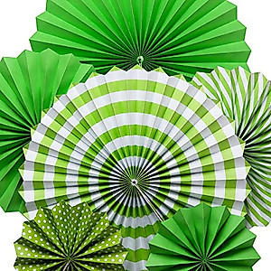 ONUPGO Green Paper Fan Decorations Set -12PCS Hanging Paper Fans Flower Set, Mexican Fiesta Kids Round Pattern Paper Garlands Party Favor Banner for Wedding Birthday Baby Shower Event Accessories
