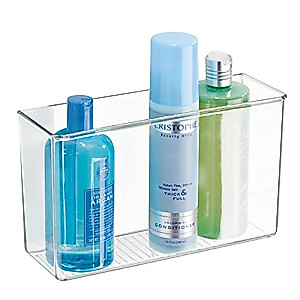 mDesign Plastic Storage Organizer Bin, Adhesive Mount for Cabinets & Walls in Bathroom, Vanity, Under Sink, Holds Body Wash, Shampoo, Lotion, Brushes, Hair Spray, Ligne Collection, 2 Pack, Clear