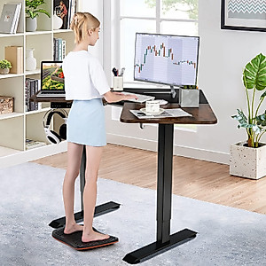Goplus Standing Desk Wooden Balance Board, 360° Rotation Anti Fatigue Mat Wobble Board with 138 Massage Points & Anti-slip Base, Ergonomic Comfort Floor Mat Stability Rocker for Core Strength Workout