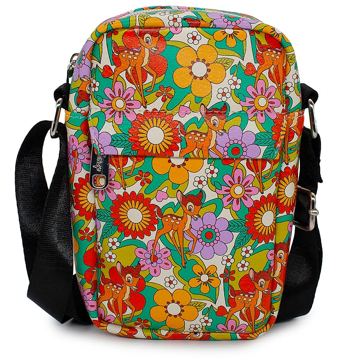 Buckle Down Disney Bag, Cross Body, Bambi 70s Flower Collage, Multi Color, Vegan Leather