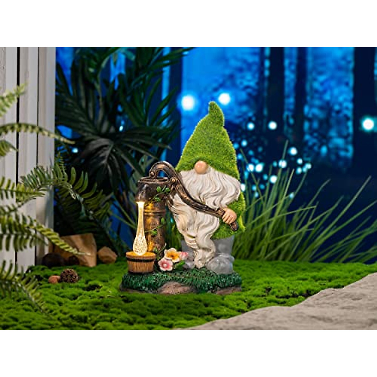 TERESA'S COLLECTIONS Garden Gnomes Decorations for Yard with Solar Lights, Large Cute Flocked Garden Sculptures & Statues Garden Gifts for Mom Front Porch Patio Outdoor Lawn Ornaments, 11.4"