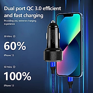 DYUF USB C Car Charger 48W,Fast Car Charger Adapter,with 60W Type C Fast Charging Cable,Dual USB Port PD30W&QC3.0 18W Car Phone Charger,for Samsung Galaxy S22/S21/Ultra 5G,Note 20/10、iPad Pro,Etc