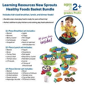 Learning Resources New Sprouts Healthy Foods Basket Bundle - 37 Pieces, Ages 18+ months Pretend Toddler Food, Healthy Play Food for Kids, Toddler Learning Toys