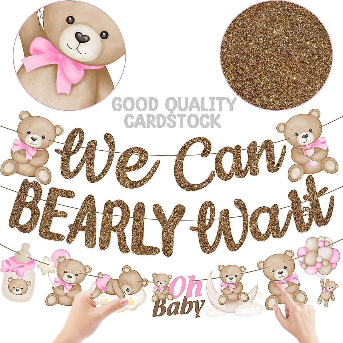 We Can Bearly Wait Banners for Bear Baby Shower Decorations Bear Party Banner 3PCS We Can Bearly Wait Baby Shower Decorations Teddy Bear Cutout Banners for Baby Girls Gender Reveal Party Supplies
