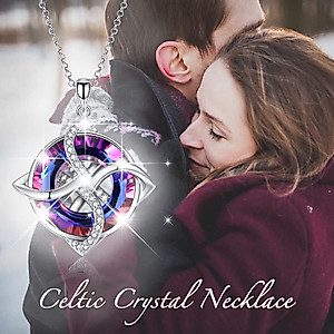 ZLILIJAN Celtic Knot Irish Knot Necklace 925 Sterling Silver Good Luck Pendant Blue Circle Crystal Necklace Irish Symbols Gaelic Jewelry Gift for Women (Purple crystal)