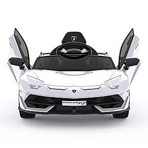 Hetoy Ride on Car for Kids 12V Licensed Lamborghini Electric Vehicles Battery Powered Sports Car with Control, 2 Speeds, Sound System, LED Headlights and Hydraulic Doors