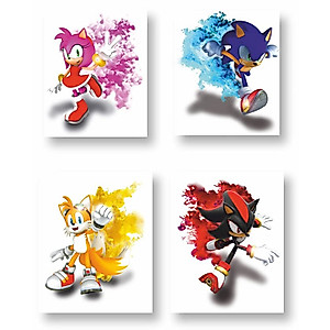 PuprleheARTs - Sonic Wall Art Poster print UNFRAMED Set of 4 (8x10 inches), Sonic Bedroom Decor, Posters for boys room, Sonic Room Decorations,