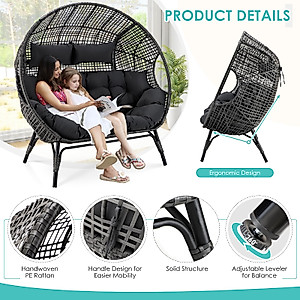 RADIATA Double Egg Chair with Ottomans Outdoor Wicker Patio Egg Chairs with Footrests for Indoor Bedroom Outside Porch Deck Backyard Garden