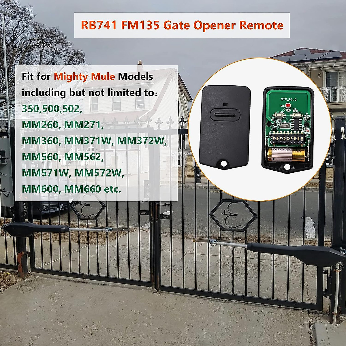 RB741 for Mighty Mule Gate Opener Remote, 318MHZ Gate Remote Control for GTO Gate Openers, 9 Dip FM135 Gate Transmitter for MM371W MM572W etc. Gate Clicker Garage Door Entry Controller (5 Pack)