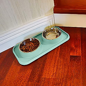 L.D.Dog Cat Food Bowls, Cat Bowls Non-Skid and Non-Spill Silicone Pads with PP Stand, Removable Stainless Steel Food and Water Dishes for Cats, Small Size Dogs