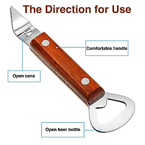 Bottle Punch Can Opener Stainless Steel Beer Bottle Opener Punch Bottle Opener with Wood Handle for Manual Bottles Cans (2, Wood Color)