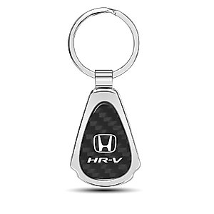 iPick Image Compatible with Honda HR-V Real Black Carbon Fiber Chrome Metal Teardrop Key Chain