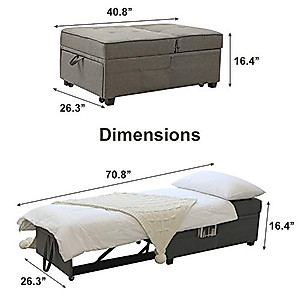 Cynefin Futon Chair with Lumbar Pillow and 3 Side Pockets, Convertible Chair Sleeper Bed, 4 in 1 Ottoman Bed,Chaise Lounge Indoor, Tufted Fabric Gray