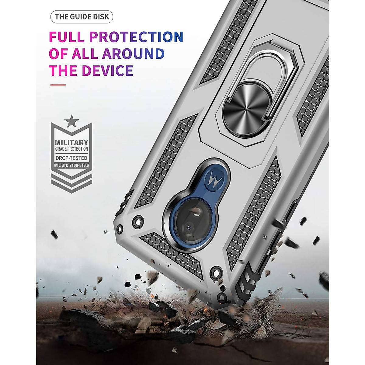 Military Grade Drop Impact for Motorola Moto G7 Power Case Moto G7 Supra Case 360 Metal Rotating Ring Kickstand Holder Magnetic Car Mount Armor Shockproof Case for Moto G7 Power Phone Case (Black)
