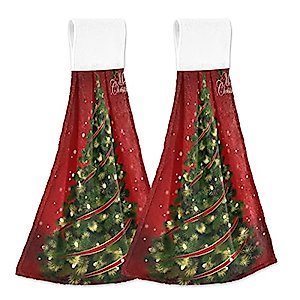 ALAZA Christmas Starry Tree Red Kitchen Hand Towel Home Decor Hanging Towels 2PCS Soft Absorbent Cloth Tie Towels for Bathroom Laundry Room 14 x 18.2 Inches