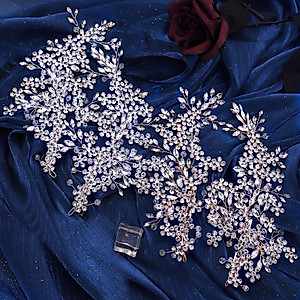 ULAPAN 2 Pack Bride Wedding Headband, Rhinestone Bridal Bridesmaid Hair Clips Accessories, Party Hair Accessories Headpieces for Women（Silver）