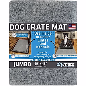 Drymate Dog Crate Mat Liner, Absorbs Urine, Waterproof, Non-Slip, Washable Puppy Pee Pad for Kennel Training - Use Under Pet Cage to Protect Floors, Thin Cut to Fit Design (USA Made) (LGrey)(29"x48")