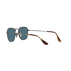 Ray-Ban Men's RB8157 Frank Titanium Square Sunglasses, Demigloss Gunmetal/Blue/Gold Mirrored Polarized, 51 mm