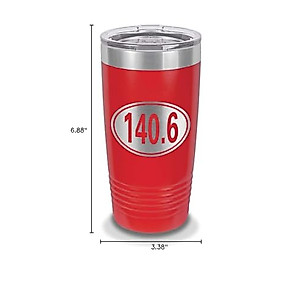 Custom Oval 140.6 20 oz Laser Engraved Polar Camel Stainless Steel Vacuum Insulated Tumbler w/Clear Lid ironman triathlon - Customizable - Red