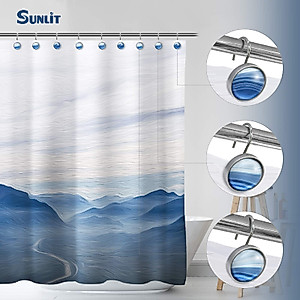 Sunlit Round Crystal Glass Decorative Shower Curtain Hooks, Rust Proof Oil Rubbed Metal Shower Curtain Rings-12 Pack, Gradient Blue