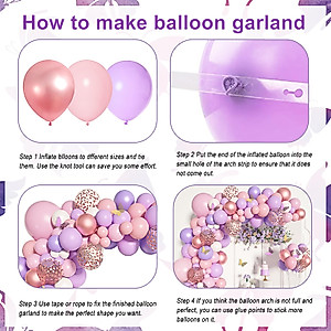 151PCS Pink Balloon Garland Arch Kit Rose Gold White Pink and Purple Balloons Confetti Latex Balloons Butterfly Stickers Decorations for Birthday Party Mothers Day Wedding Baby Shower Decorations