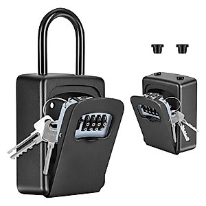 Portable Key Lock Box, Upgrade Clearly Visible Numbers, Lock Box Wall Mounted for House Key, 5 Key Capacity, Weatherproof Resettable Code (1 Pack, Black)