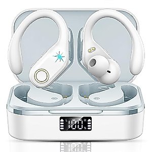 Wireless Earbuds, Bluetooth 5.3 Headphones, HiFi Stereo Support Bass Booster Mode, 60H Playtime, LED Display USB-C Charge, Button Control, IPX7 Waterproof Sweatproof for Sport Workout Running Gym