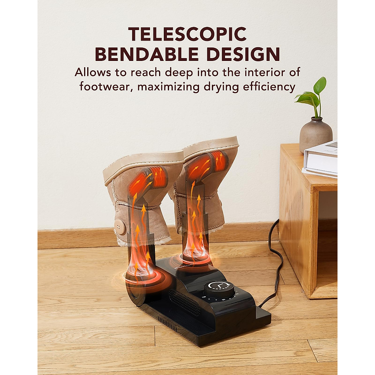 FORLIM Boot Dryer for Work Boots, Shoe Dryer with Heat Blower, Glove Dryer & Boot Warmer - 180° Adjustable Dry Rack - Telescopic Bendable Dry Ports - Intelligent Timer - Black