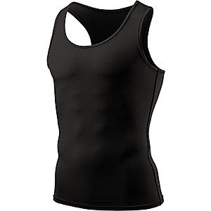 TSLA Men's Athletic Compression Sleeveless Tank Top, Cool Dry Sports Running Basketball Workout Base Layer, Active Shirts Black, Large