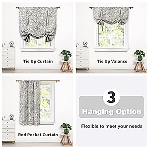 DriftAway Farmhouse Double Layer Linen Blackout Tie Up Curtains Thermal Insulated Striped Fully Lined Balloon Roman Shade Bathroom Window Adjustable Rod Pocket 45 Inch by 63 Inch Roman Black