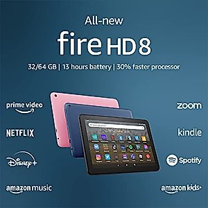 All-new Amazon Fire HD 8 tablet, 8” HD Display, 32 GB, 30% faster processor, designed for portable entertainment, (2022 release), Black