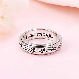 DAOSHANG Sterling Silver Fidget Ring Anxiety Ring for Women I am enough Music Note Spinner Ring Music Jewelry Gift for Music Lover