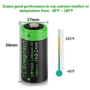 Enegitech CR123A Lithium Battery Non-Rechargeable 3V 1600mAh with PTC Protection UL Certified for Arlo Security System VMS3230 Polaroid Camera Flashlight Torch Laser Pointer-12 Pack