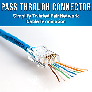 Jonard Tools RJ45-6100 CAT6A RJ45 Pass-Through Connectors for Network Cables (Pack of 100)