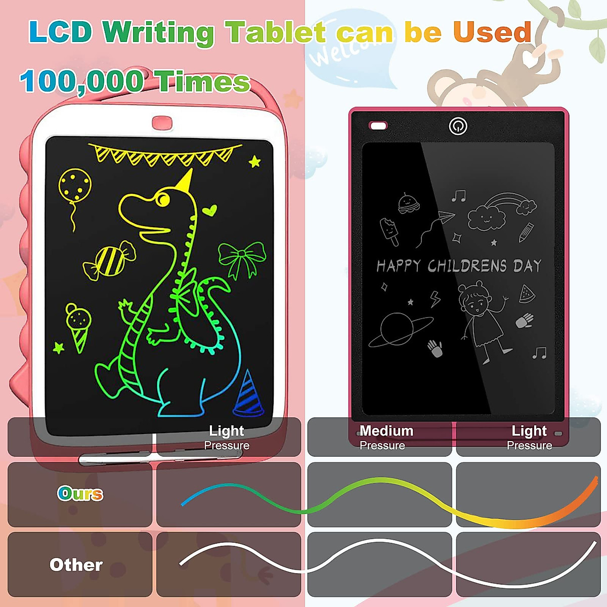 LCD Writing Tablet for Kids, Toddler Doodle Board Drawing Pad for Girls Boys 2-6 Years Old 10 Inch Education Gaming Reusable Tablet Toys Birthday Gift Drawing Board for Toddlers, Pink