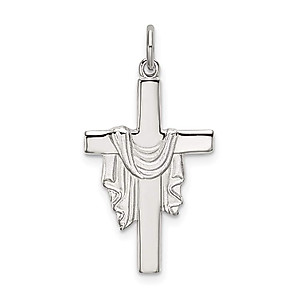 Sterling Silver Polished and Satin Draped Cross Pendant 24.8mm 9.5mm style QC9094