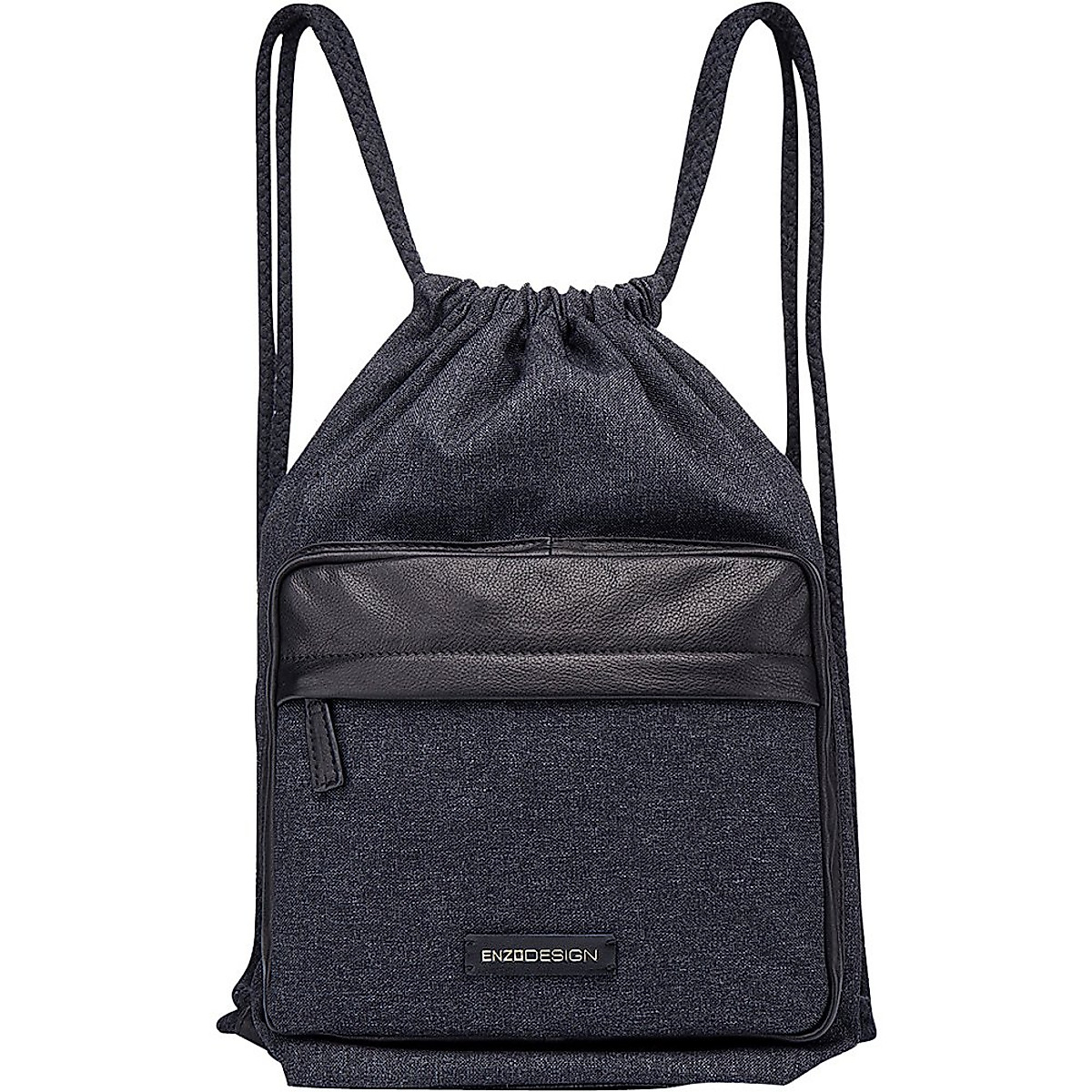 EnzoDesign Unisex Canvas Leather Drawstring Cinch Backpack