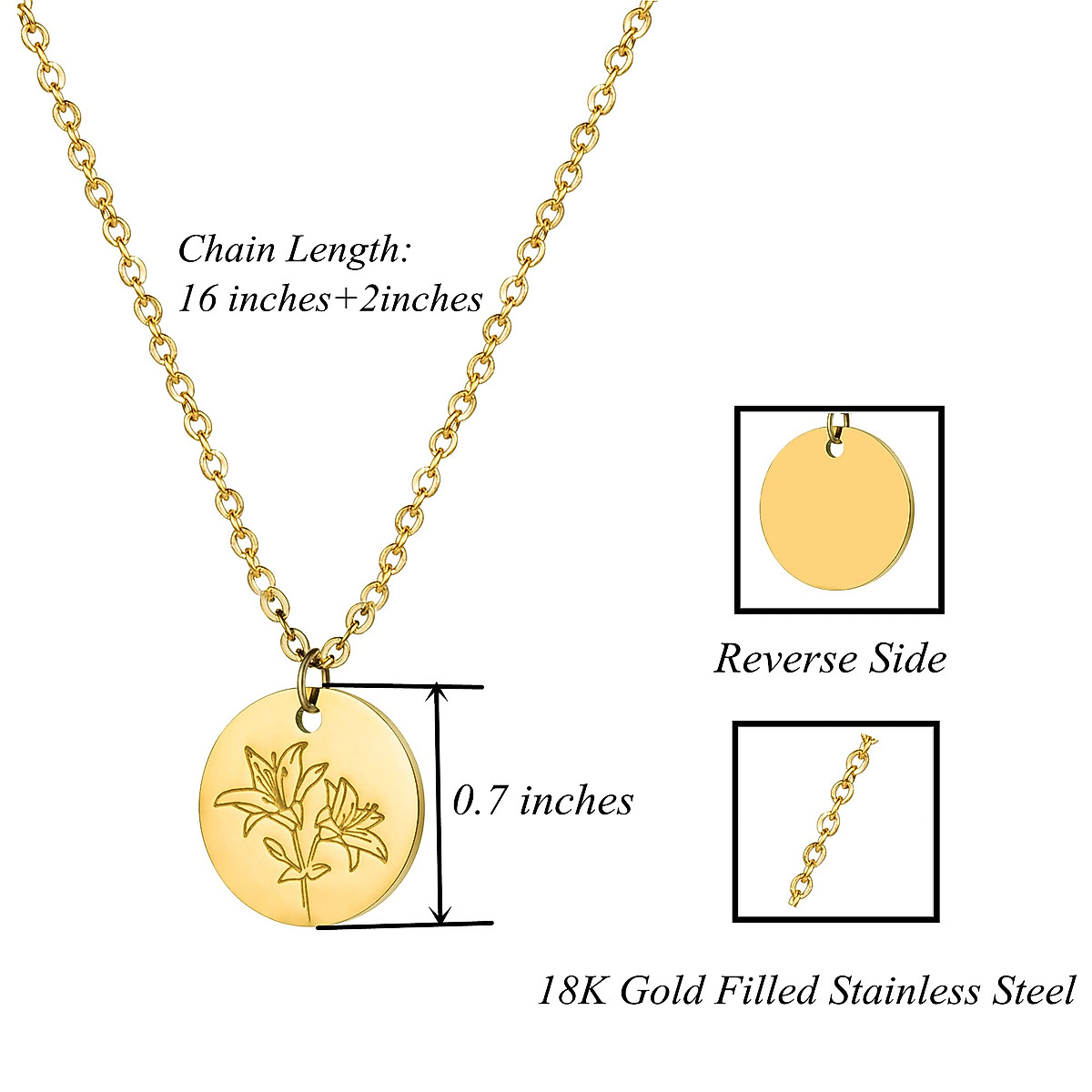 JoycuFF Lily Wild Flower Gold Coin Necklace for Women Dainty Birthday for Mom Girlfriend Daughter Sister 18K Gold Filled Jewelry Christmas Valentine's Day Gifts for Her