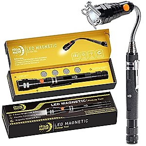 Magnetic Pickup Tool with 3 LED Lights, Telescoping Magnet Flashlight, Cool Gadget Valentines Day Gifts for Men, Dad, Father, Handyman, Husband, Boyfriend or Women, Black