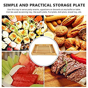 UPKOCH Meat Platter Wood Serving Tray Display Rack: Wooden Rectangular Tray with Handles Drain Tray Ottoman Coffee Table Platters for Food Breakfast Pastries Snacks Makeups Fruit Tray Platter