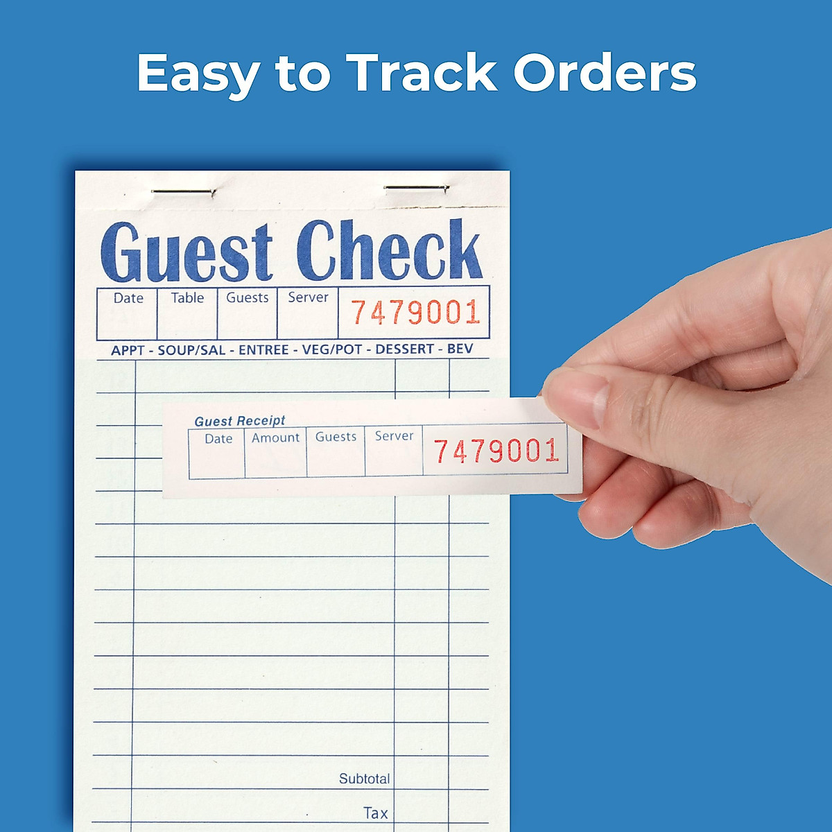 Server Note Pads [10 Books] - Guest Checks Notepad for Waiter Waitress Servers, Commercial Check Pads with Guest Receipt for Restaurants Food Order, 50 Sheets/Pad
