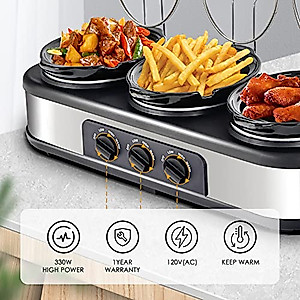 RoyalCraft Triple Slow Cooker - Effortlessly Cook and Serve Multiple Meals at Once, 3 Nylon Spoons , Adjustable Temp, Entrees, Sauces, Stews & Dips, Dishwasher Safe Glass Lid & Crock Ceramic Pot, 1.5 Quart 3 Crock Cooker Pot, Stainless Steel