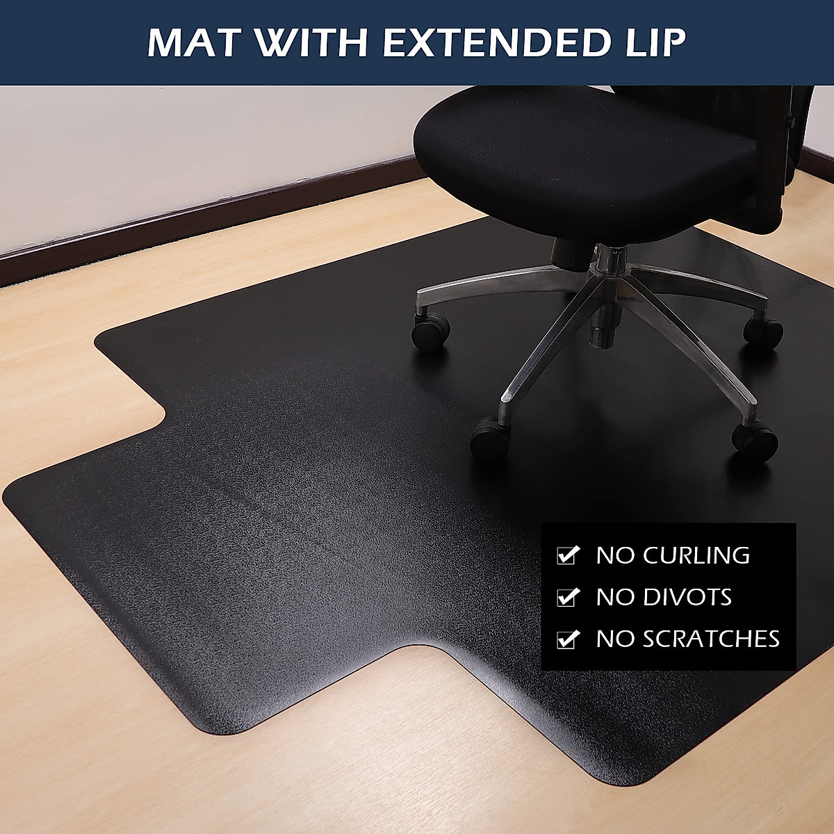 SALLOUS Chair Mat for Hard Floor, 63" x 51" Vinyl Office Chair Mat with Lip, Slip-Resistant Floor Protector Desk Mat for Home - Not for Carpet (Black)