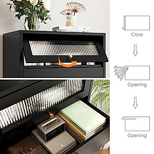 FINETONES 6 Drawer Dresser Black Dresser, 51'' Tall Black Dresser Black and Gold Dresser with Exquisite Glass Door, Modern Dresser Gold Dresser, Thickened Board Sturdy Dresser for Home