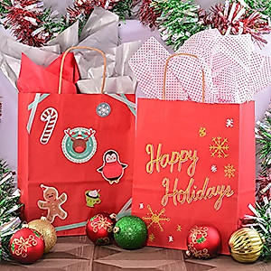 Red Gift Bags - 8x4x10 Inch 50 Pack Small Kraft Paper Shopping Bags with Handles, Craft Totes in Bulk for Boutiques, Small Business, Retail Stores, Birthday Parties, Christmas, Valentines, Holidays