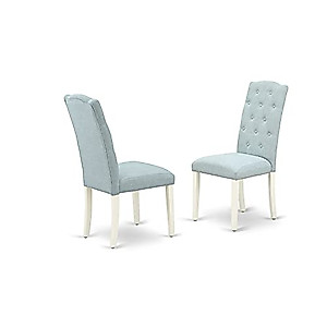 EAST WEST FURNITURE 9Pc Dining Set Includes a Rectangle Dining Table with Butterfly Leaf and Eight Parson Chairs with Baby Blue Fabric, Linen White Finish
