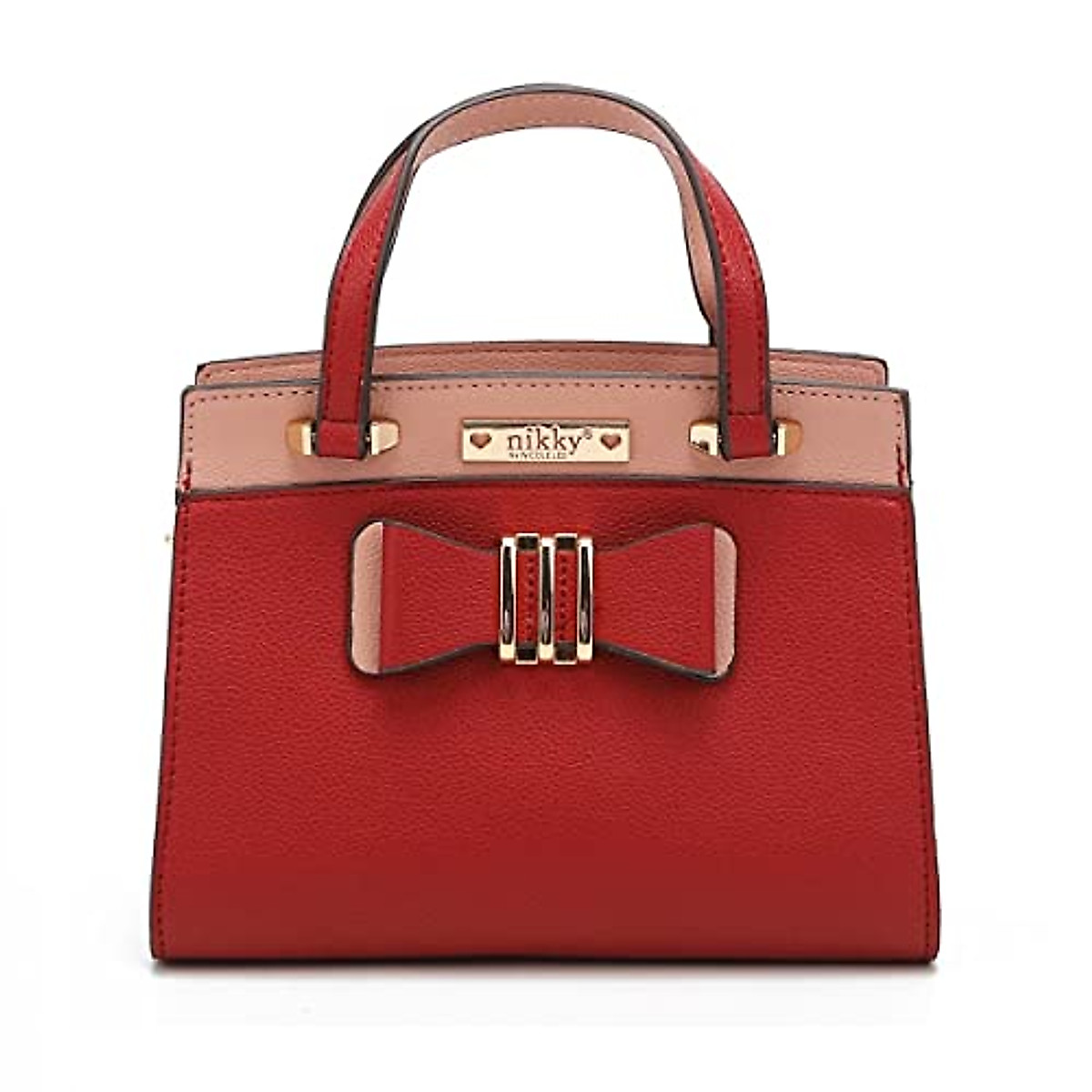 DESTINY BY NICOLE LEE 3 Pieces Set Bag 3D Bow Front Fashion Handbag Eco Leather Shopper Mini Messenger Bag Wristlet Pouch for Women Girls NK12311 RD